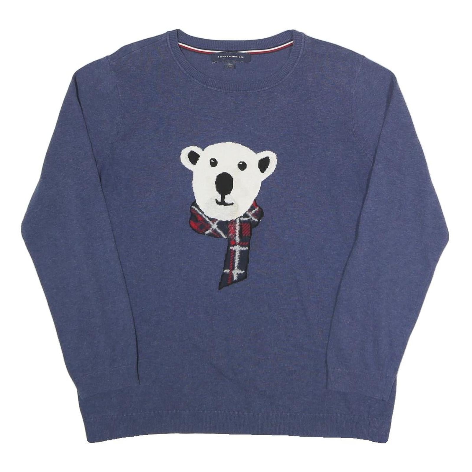 TOMMY HILFIGER Womens Blue Polar Bear Patterned Cotton Blend Jumper Cr ...
