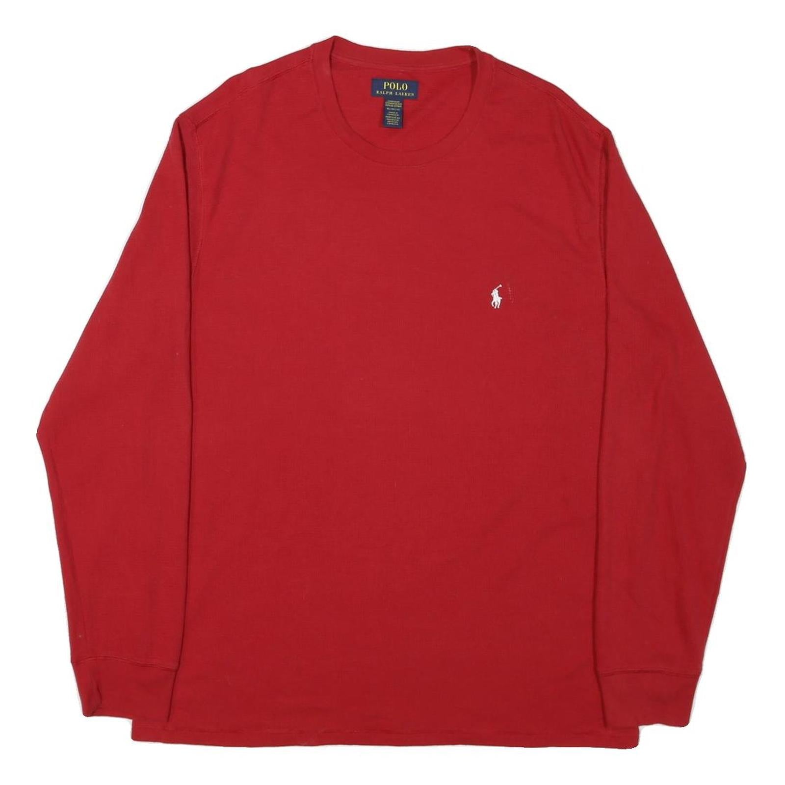 POLO RALPH LAUREN Mens Red Crew Neck Long Sleeve T-Shirt XL Cotton Ble ...