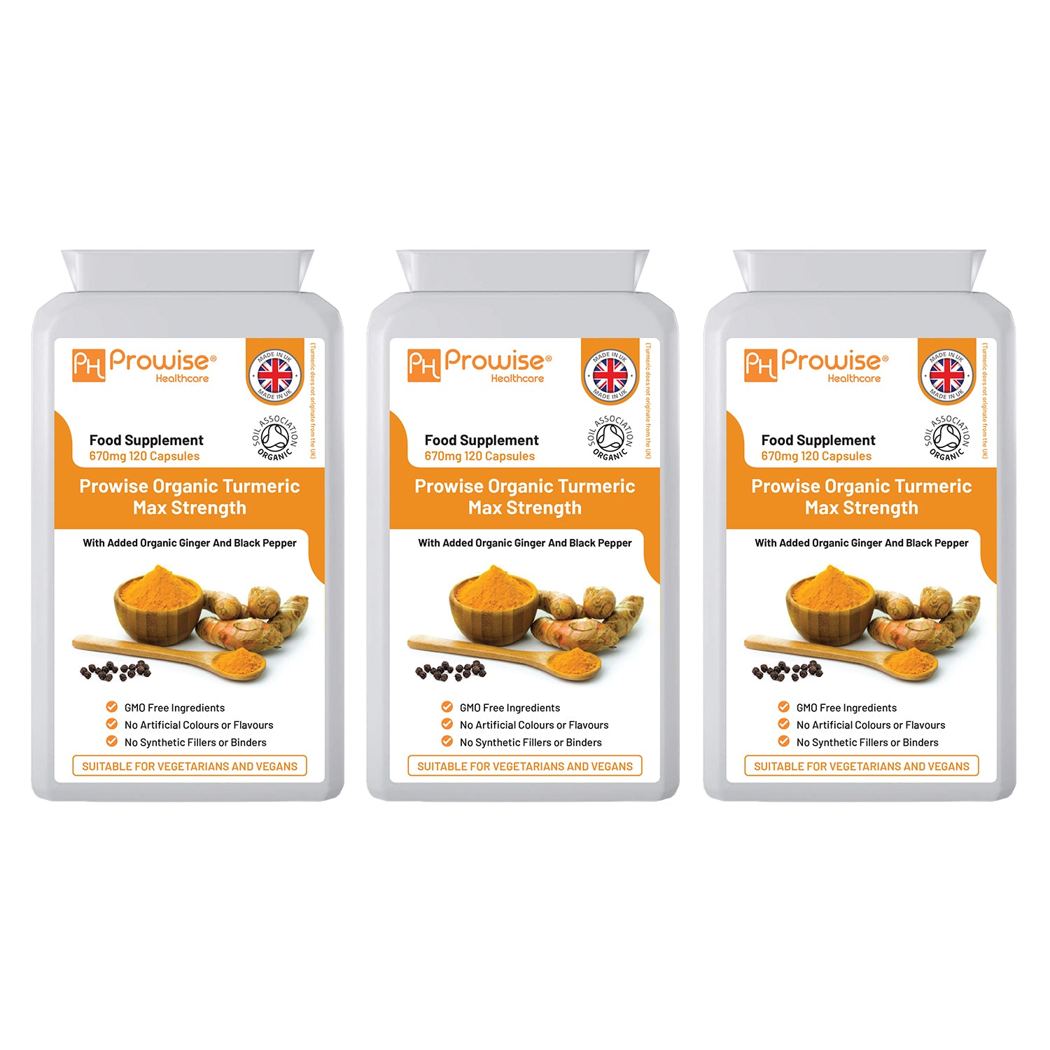 Organic Turmeric (Pack of 3) Curcumin with added Black Pepper & Ginger ...