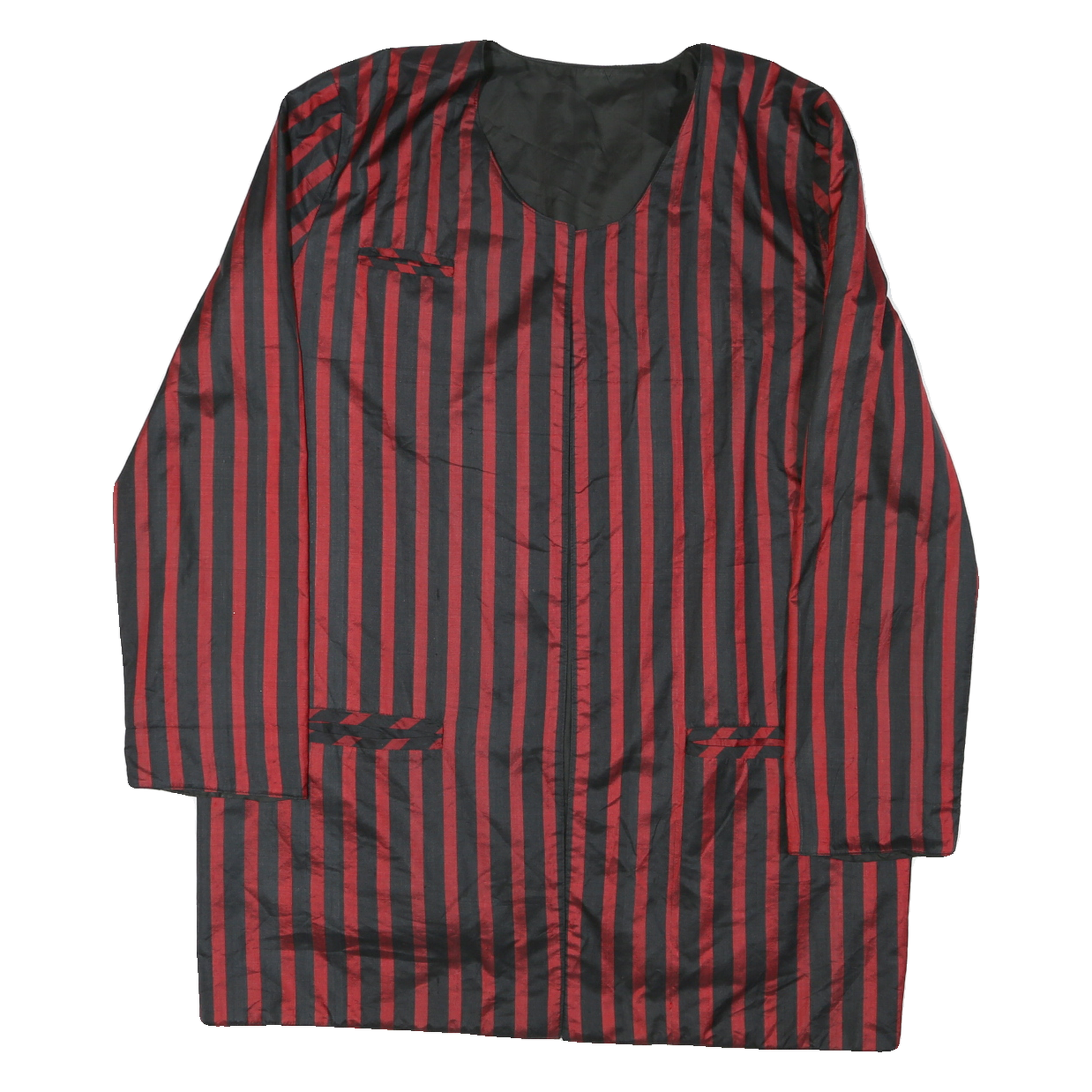 Mens Red & Black Striped Classic Cotton Blend Jacket L Long Sleeve Pla ...