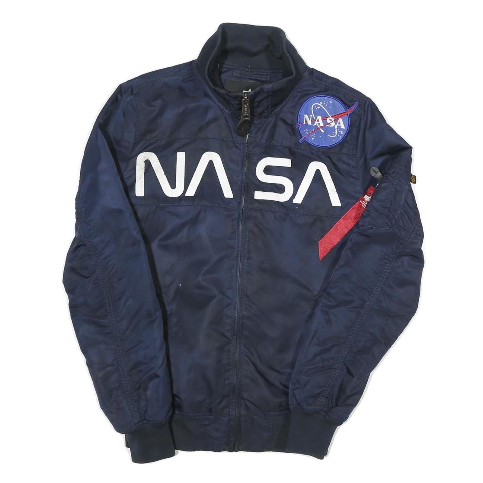 ALPHA INDUSTRIES Mens Navy Blue Flight Jacket S Polyester NASA Print Z ...
