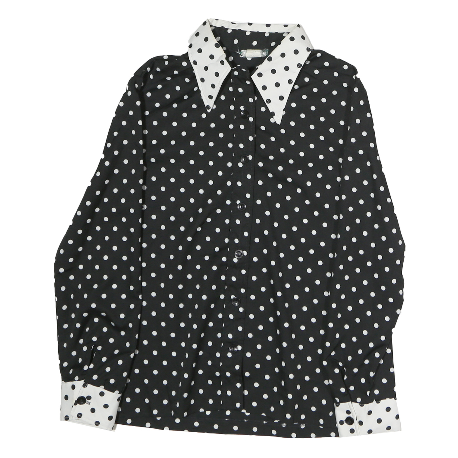 JOANNE Womens Black & White Polka Dot Shirt M Contrast Collar Cuffs Cl ...