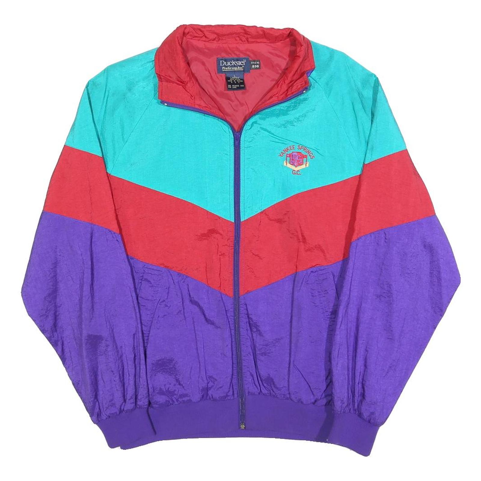 DUCKSTER Womens Blue & Red Purple Colourblock Nylon Zip Jacket L Light ...